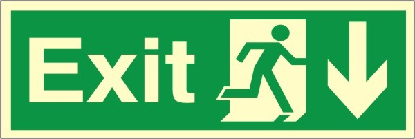 Luminous Self Adhesive PVC Exit Down Running Man Sign 150x400mm