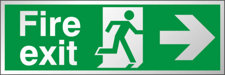 Aluminium Fire Exit Right Prestige Metal Running Man Sign 150x400mm
